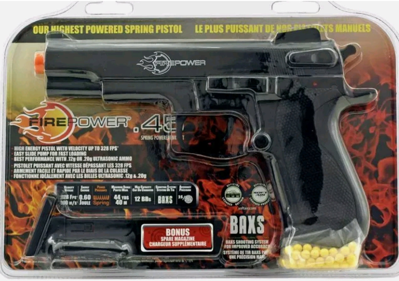 Airsoft Firepower .45 High Powered Spring Pistol Air Soft Gun - Black ...